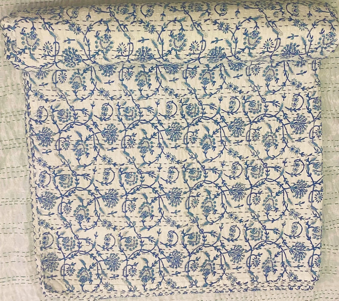 Indian Floral Print Quilt Hand Stitched Pure Cotton Quilt - Etsy
