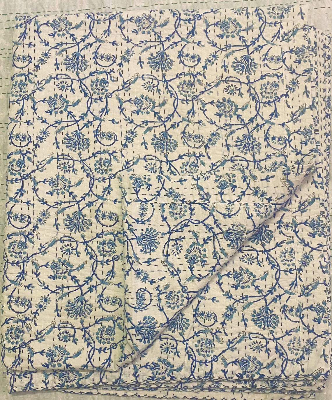 Indian Floral Print Quilt Hand Stitched Pure Cotton Quilt - Etsy