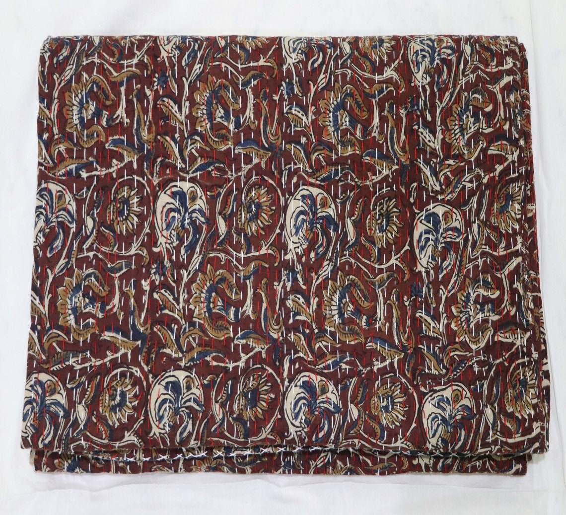 Maroon Floral Kantha Quilt Handmade Kantha Quilt | Maroon Floral Block ...