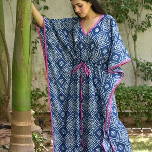 Indian Caftan Indigo Indigo Print Flowers Kaftan Cotton - Etsy
