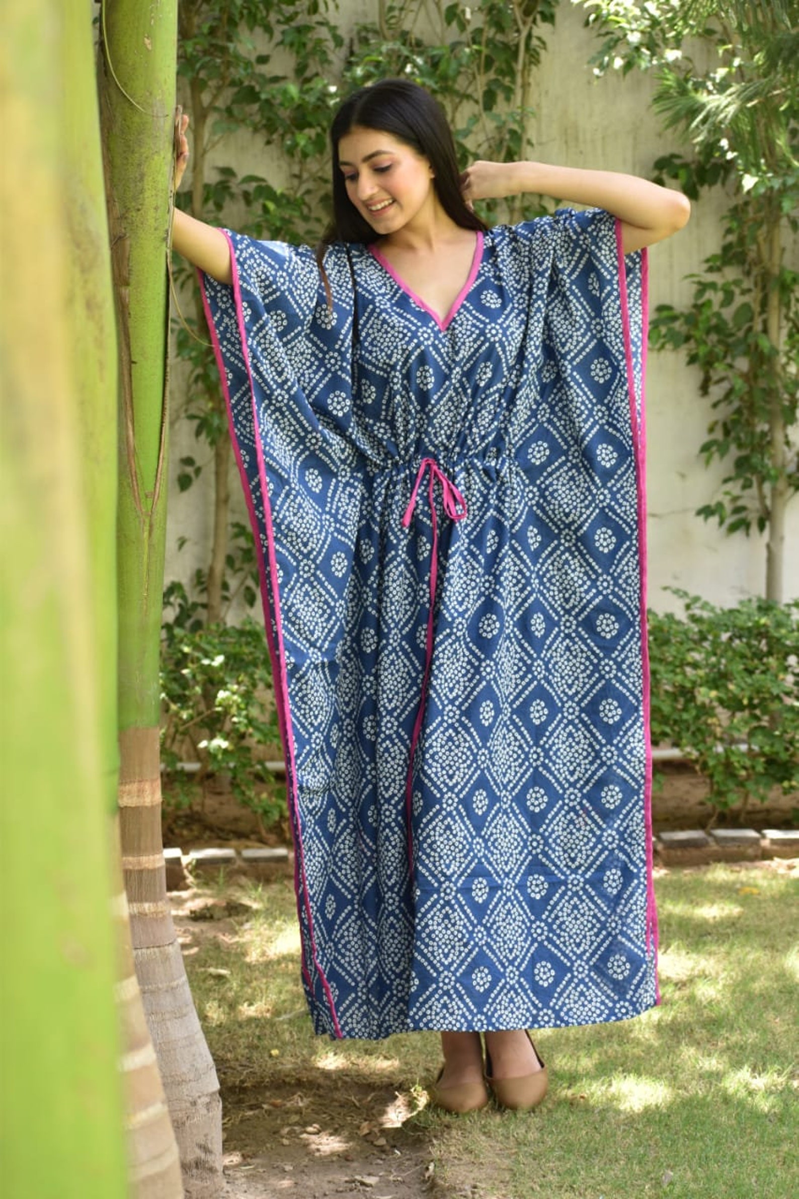 Indian Caftan Indigo Indigo Print Flowers Kaftan Cotton - Etsy