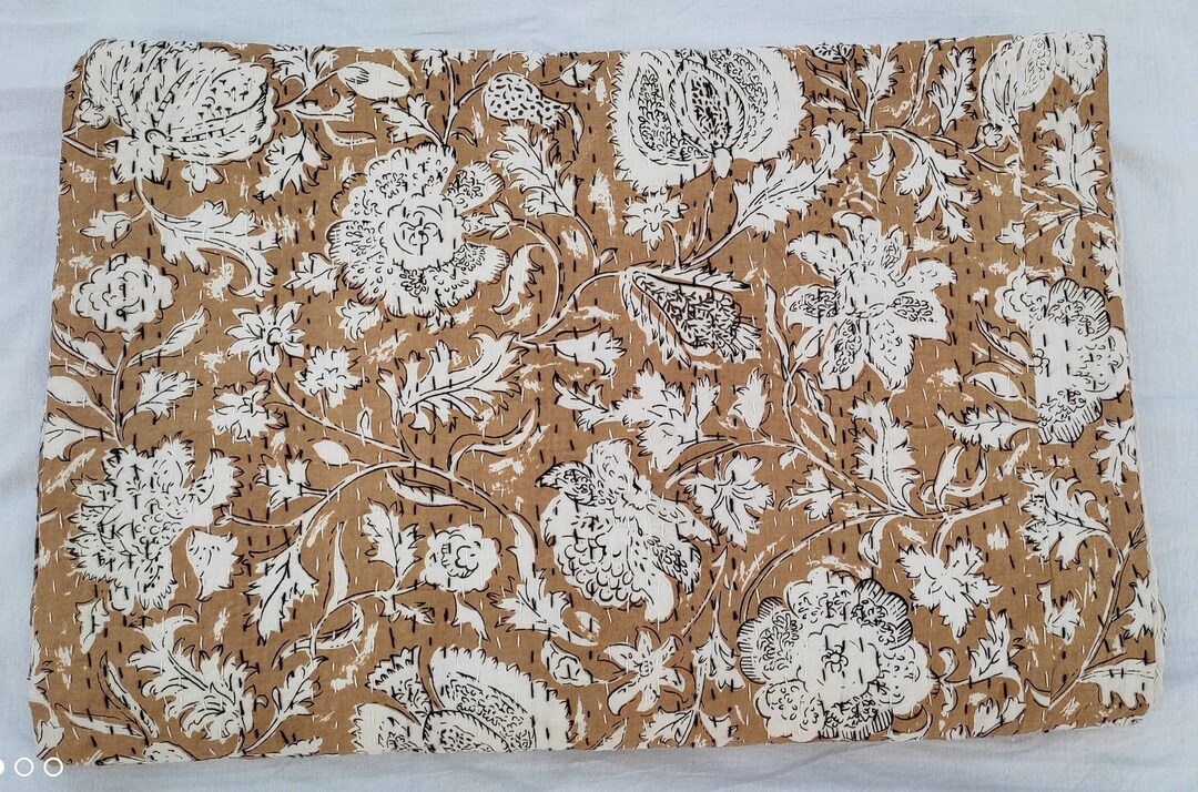 Authentic Kantha Queen Quilt Indian Block Print Bedspread or Quilt Full ...