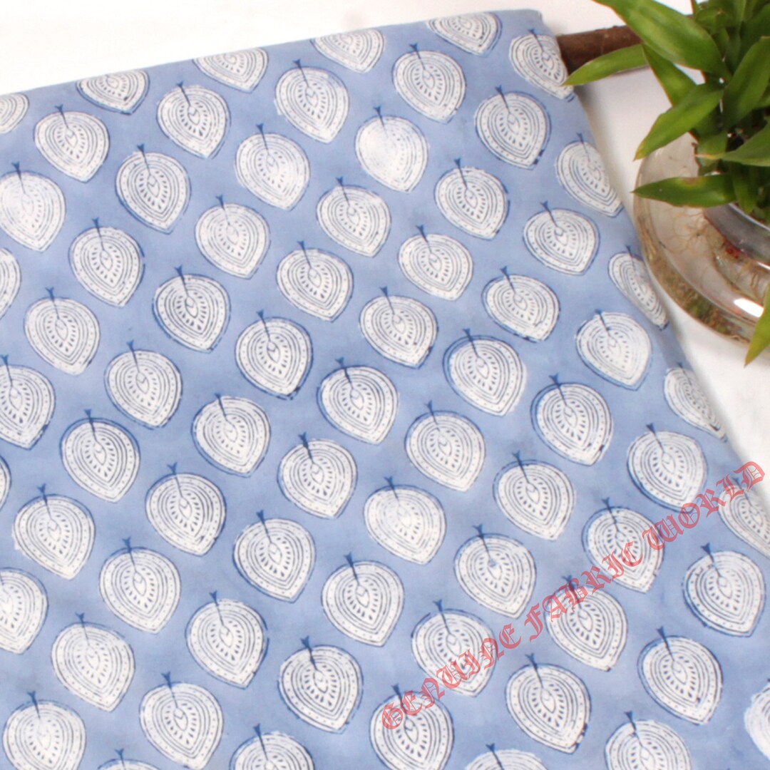 Light Blue Floral Motif Fabric by the Yard Symmetrical Floral Motif ...