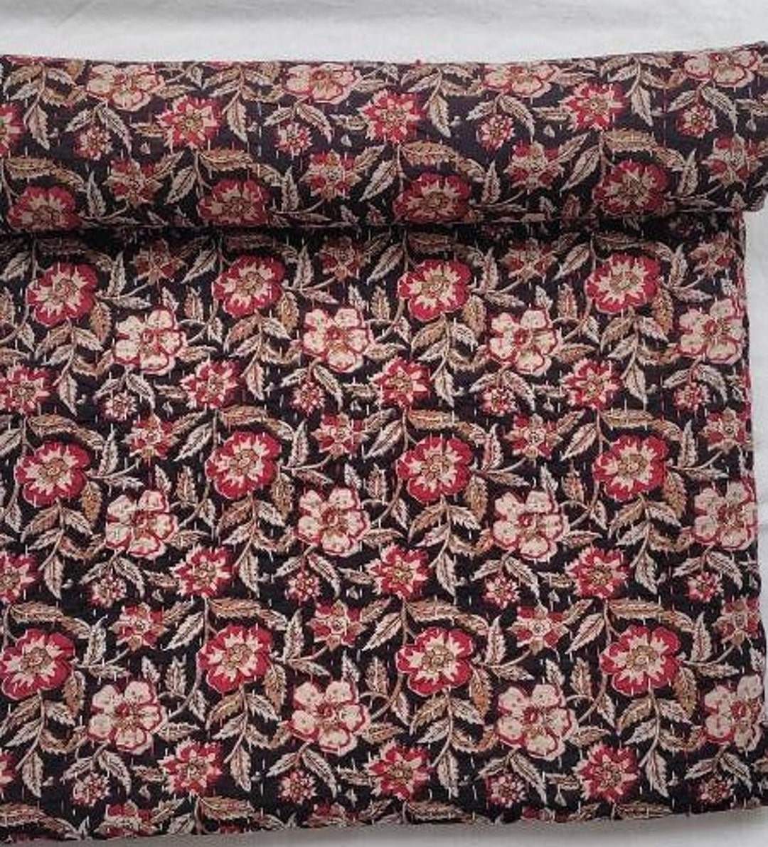 Indian Block Print Bedspread Queen Kanth Quilt Hand Stitched Indian ...