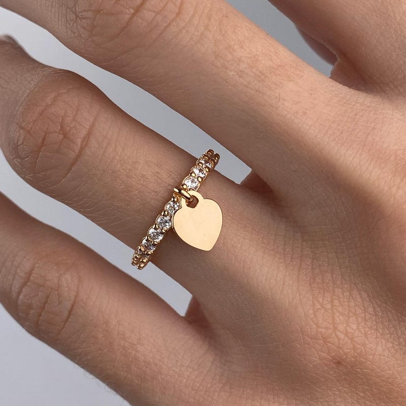 Heart Charm Ring - Etsy