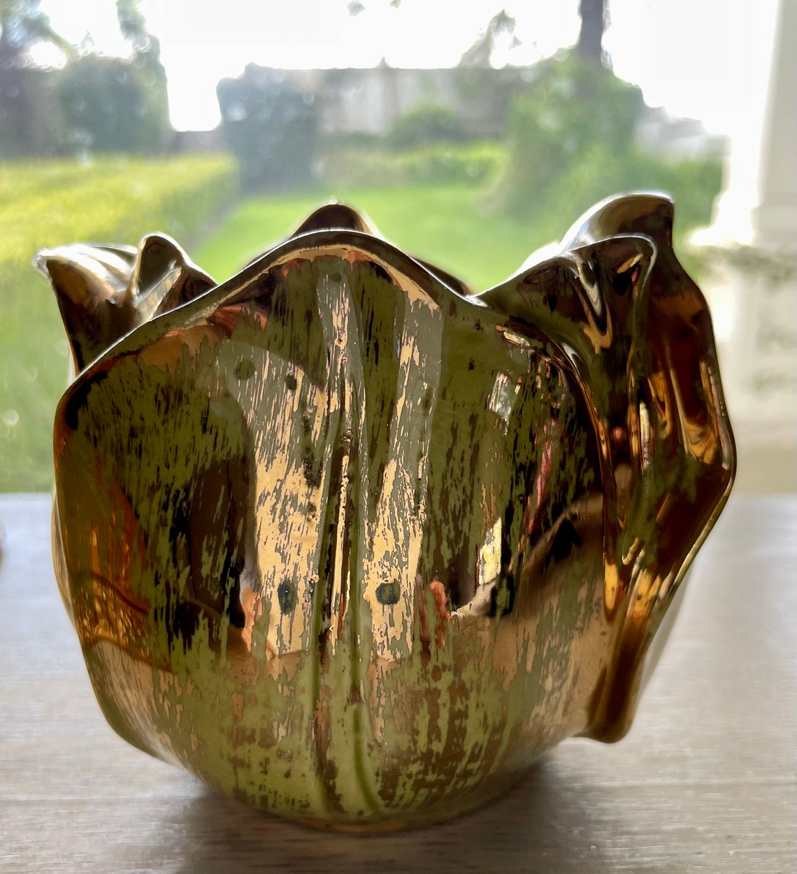 VINTAGE STANGL VASE, Cabbage Shaped, Green and Gold - Etsy