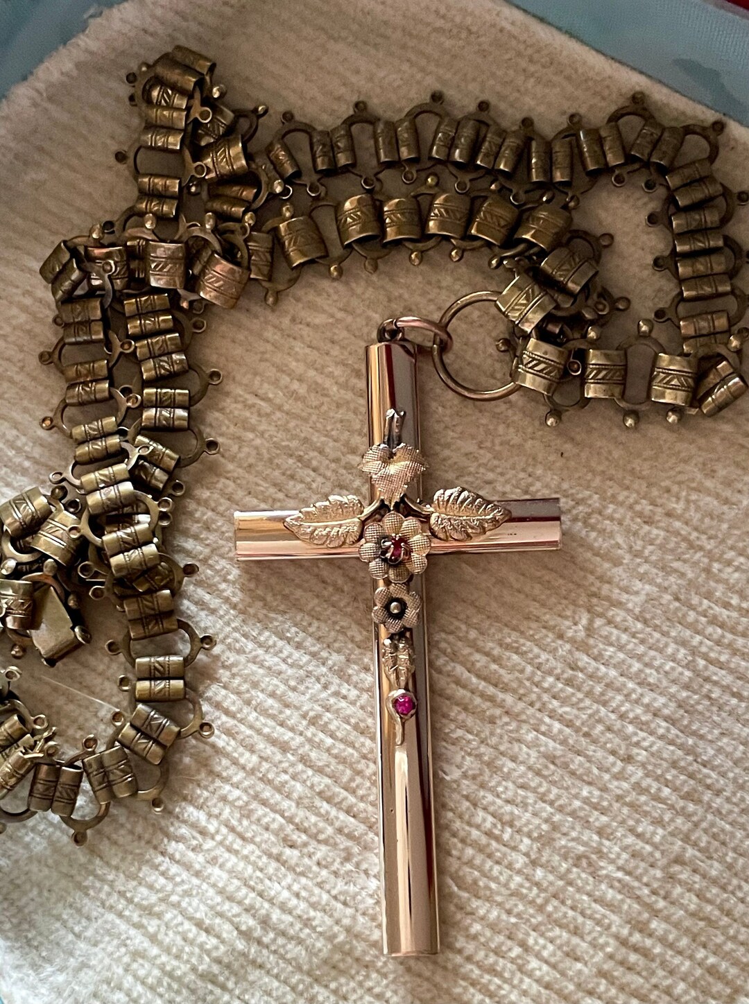 BEAUTIFUL VICTORIAN CROSS, Antique, Large Ornate on Antique Book Chain ...