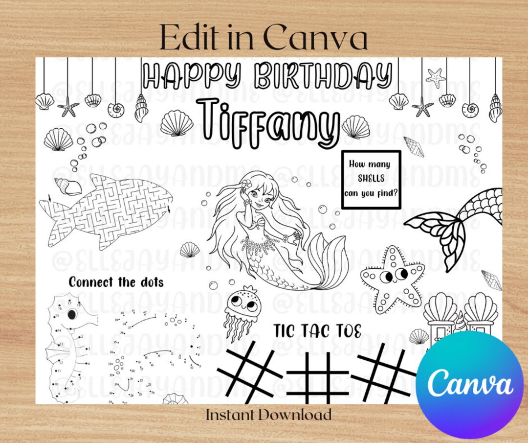 Mermaid Activity| Coloring Birthday Sheet | Kids Coloring Sheet | Party ...