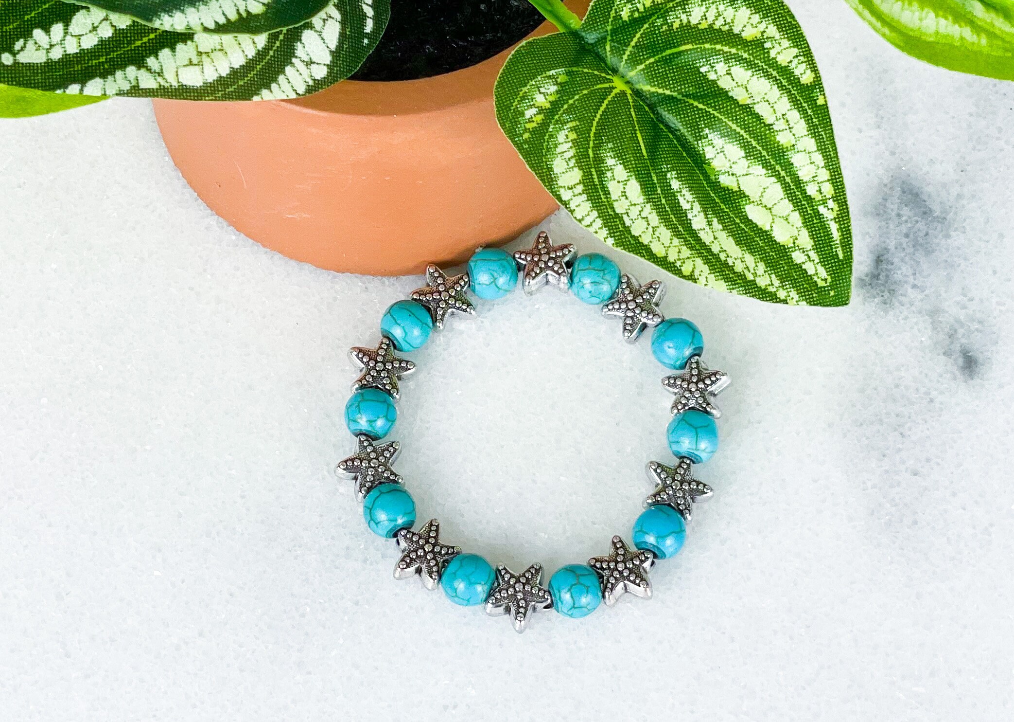 Turquoise Stretch Bracelet, Beach Themed Jewelry, Stackable Bracelet ...