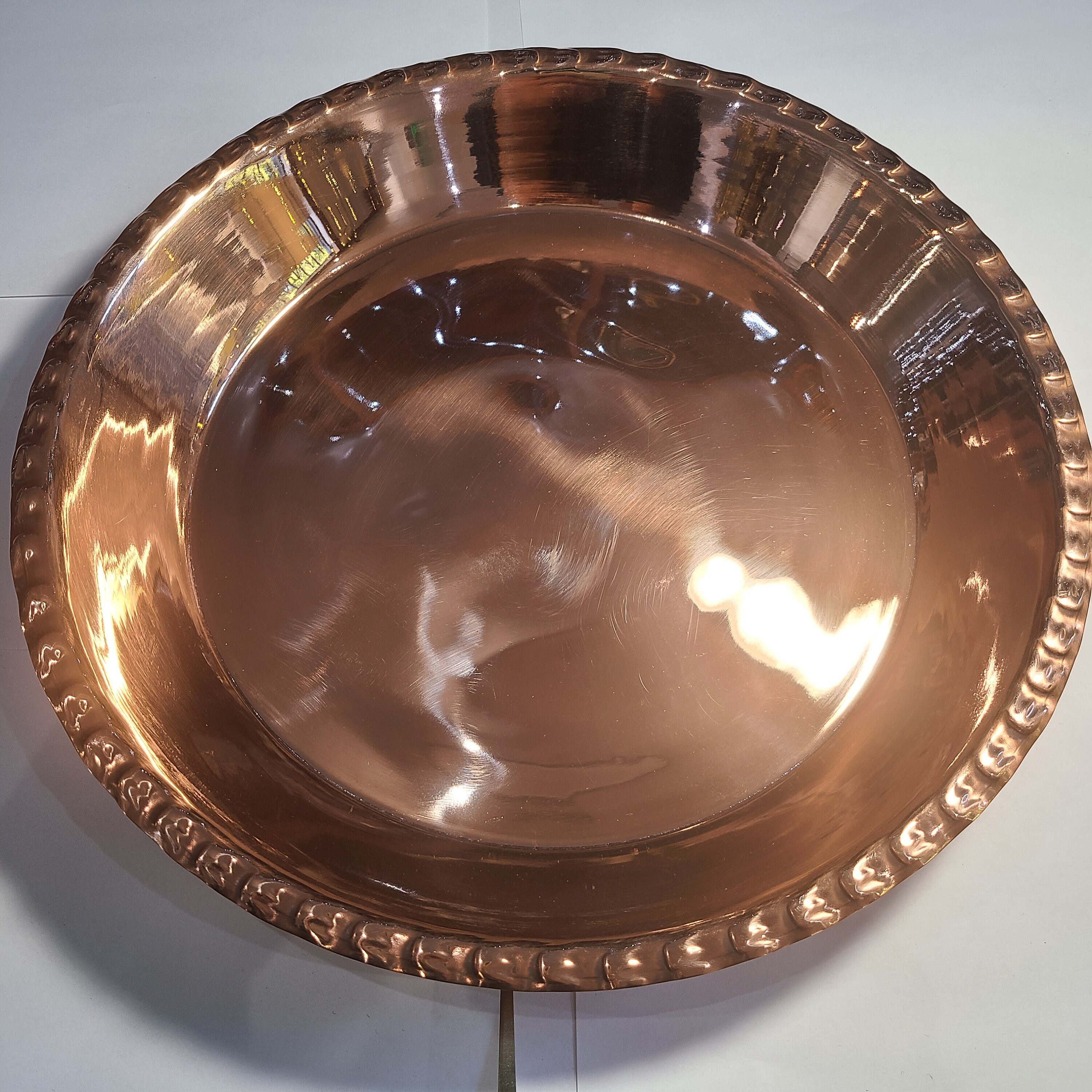 Copper Platter 12 In W/ Handcrafted Edges All Purpose 100% Copper 2 ...