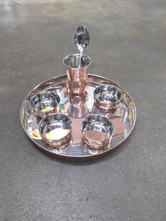Hammered Copper Steel Curved Thali Set | Etsy