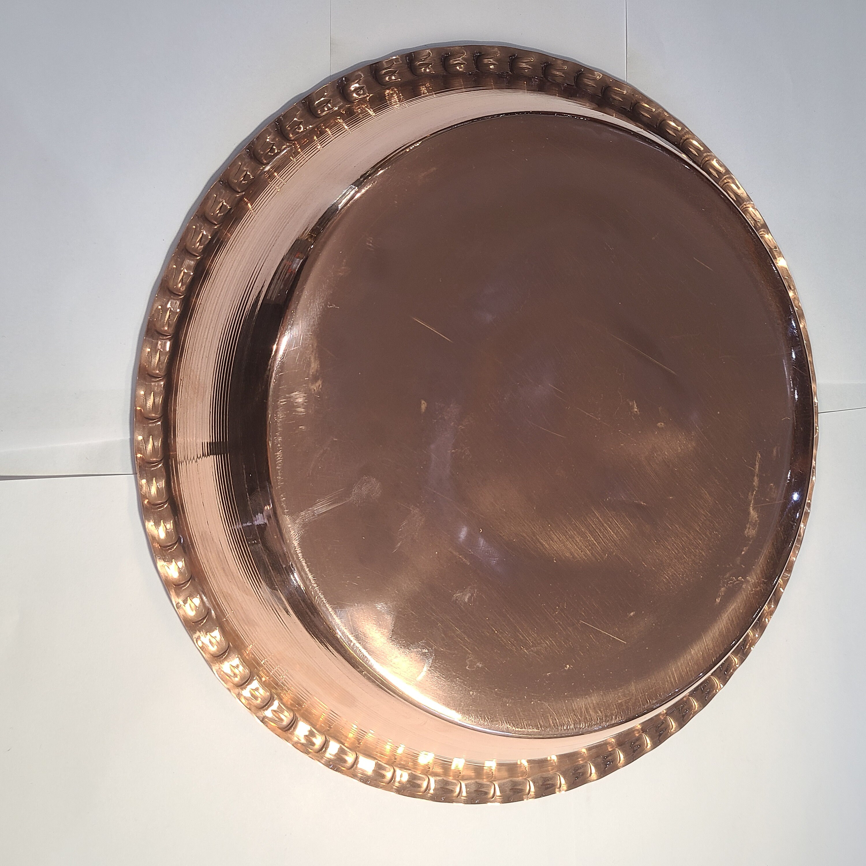 Copper Platter 12 In W/ Handcrafted Edges All Purpose 100% Copper 2 ...