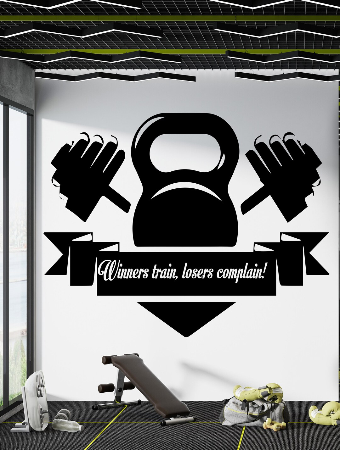 Gym Wall Decal Fitness Decor Workout Art Vinyl Gym Quote Stickers Beast ...