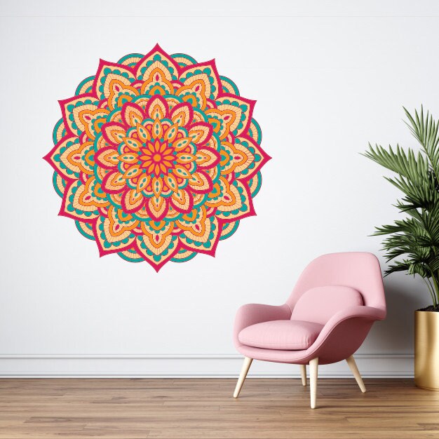 Mandala Art Wall Decal Namaste Mandala Room Decor Living Room Mandala ...