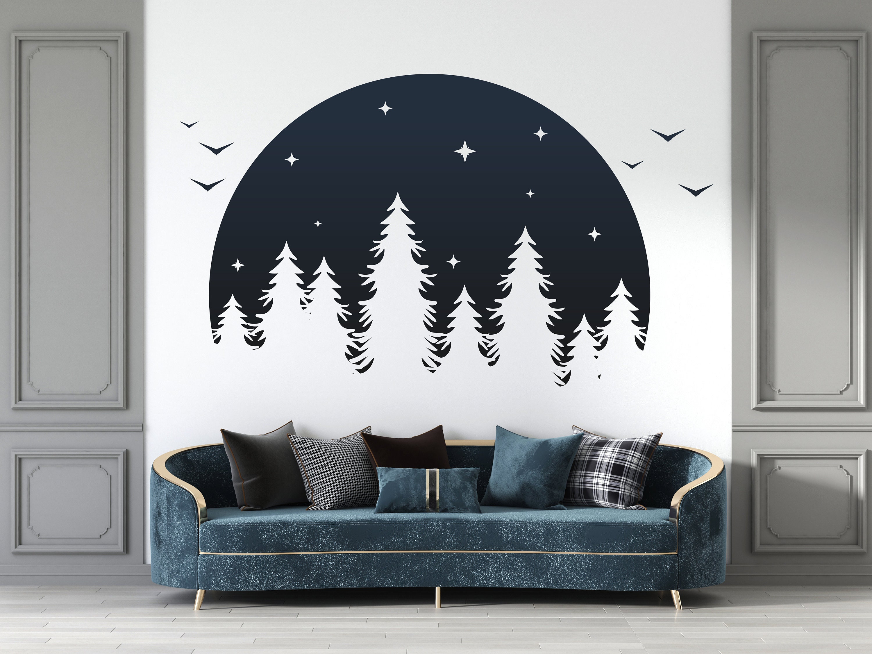 Moon Silhouette Decal Moon Decals Pine Silhouete Decal Pine Tree Wall Sticker Window Wall Decal ...