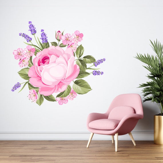 Rose Flowers Wall Decal Colorful Wall Decal Beautiful - Etsy