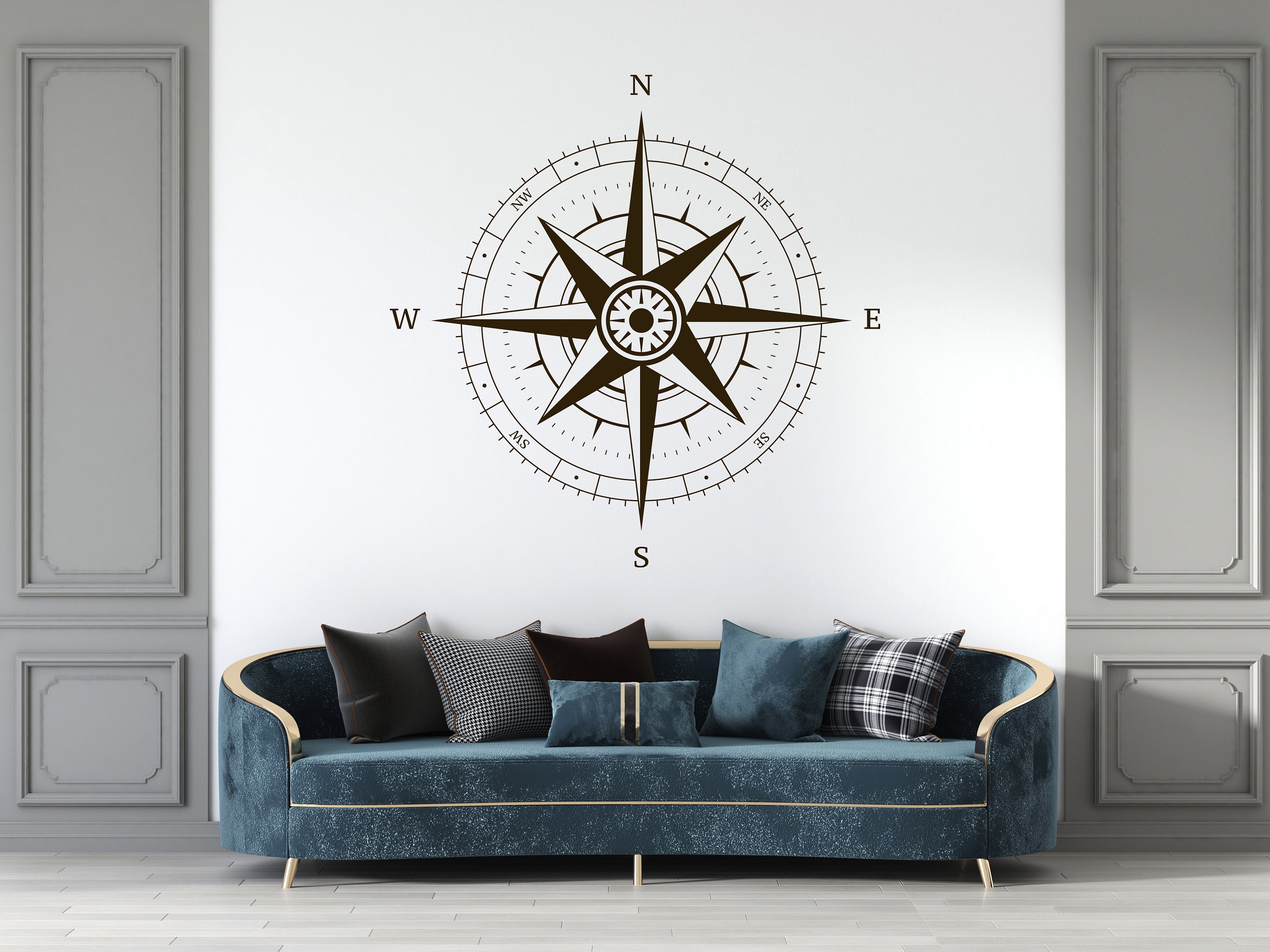 Compass Rose Wall Decal Vintage Vinyl Sticker Art for Office, Bedroom ...