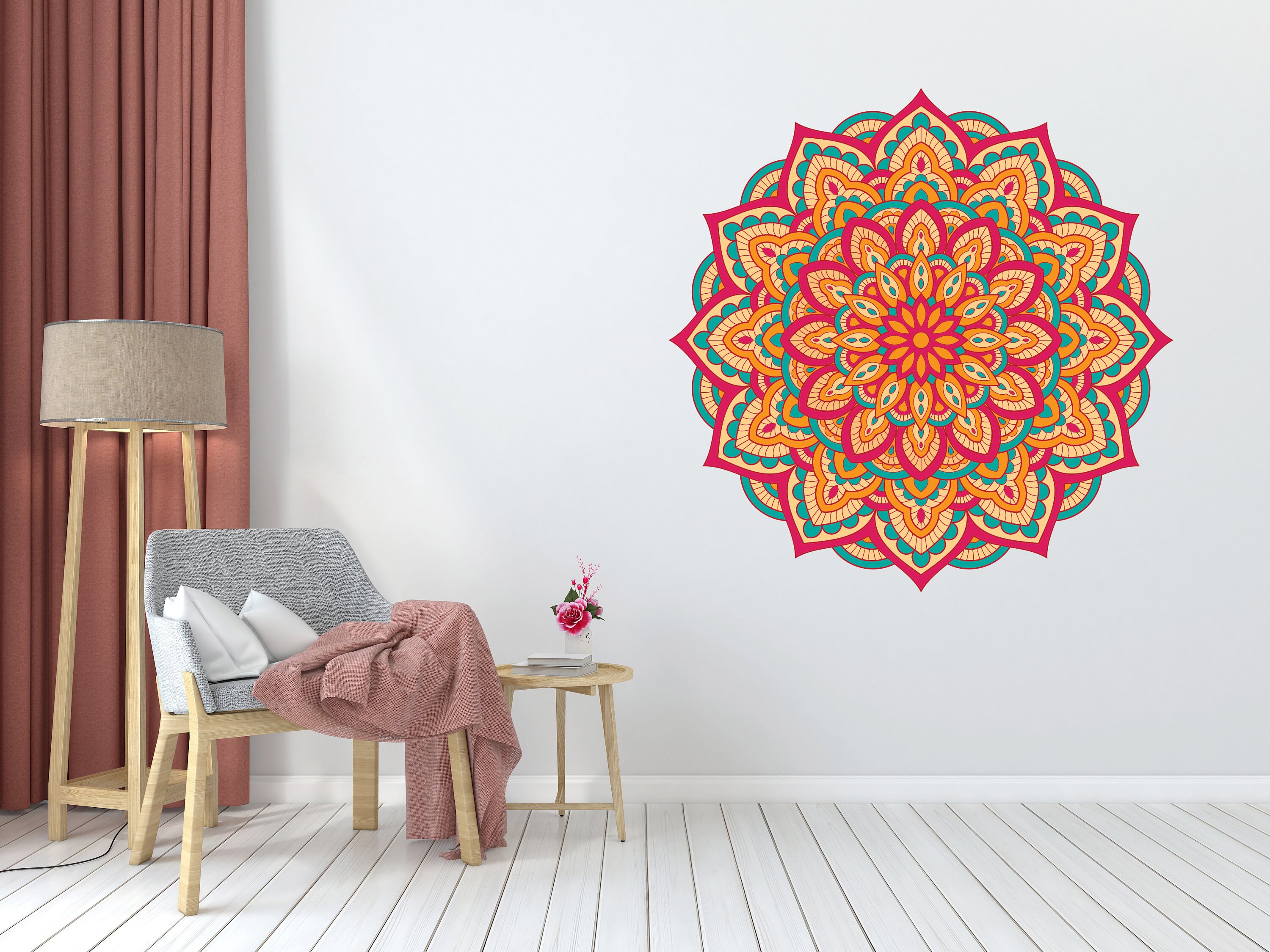 Mandala Art Wall Decal Namaste Mandala Room Decor Living Room Mandala ...