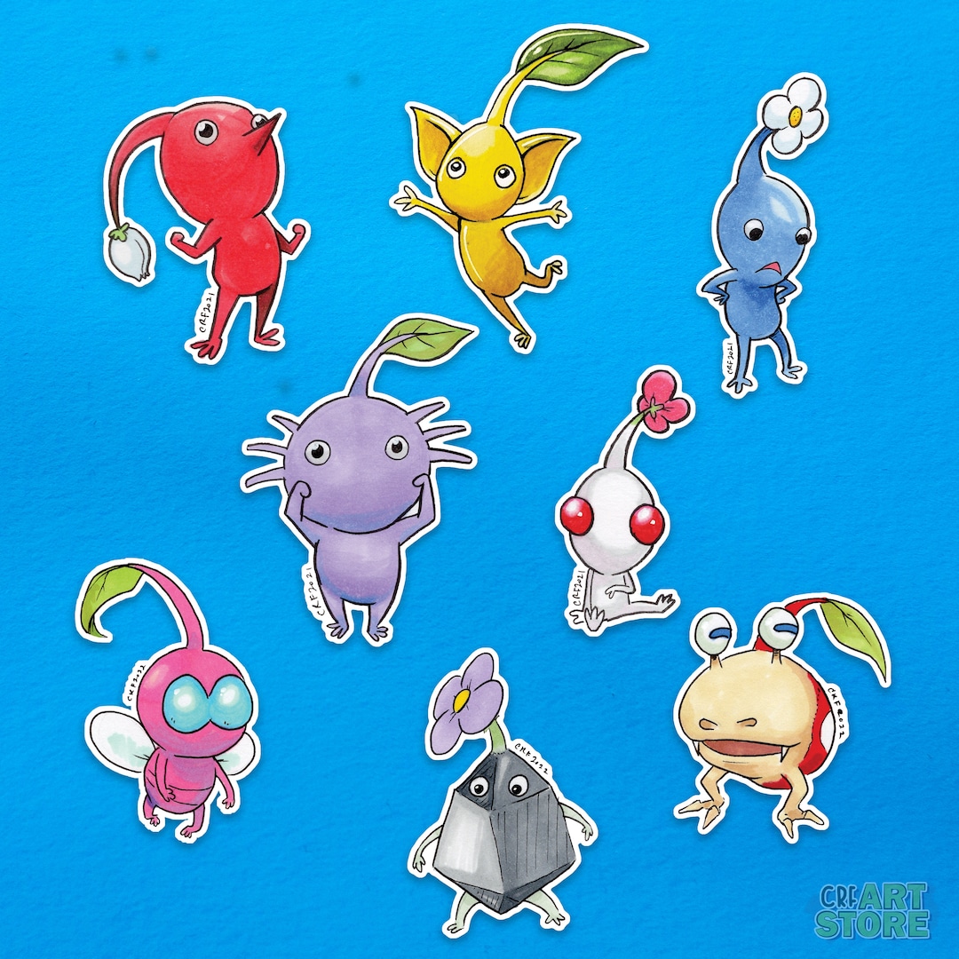 Pikmin: Pikmin Vinyl Sticker Set Red, Yellow, Blue, Purple, White ...