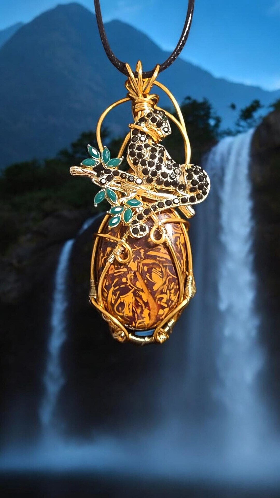 Black Panther Necklace Made With Landscape Jasper, Natural Stone ...