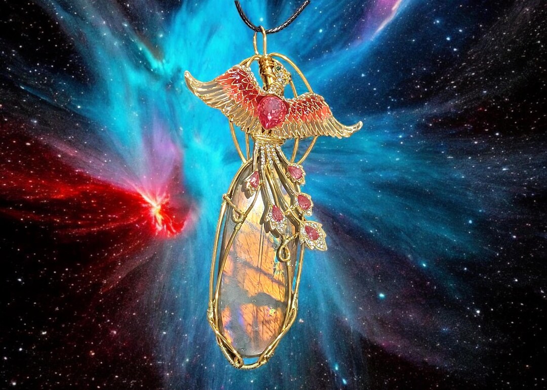 Phoenix Necklace Made With Red Labradorite, Natural Stone Phoenix ...