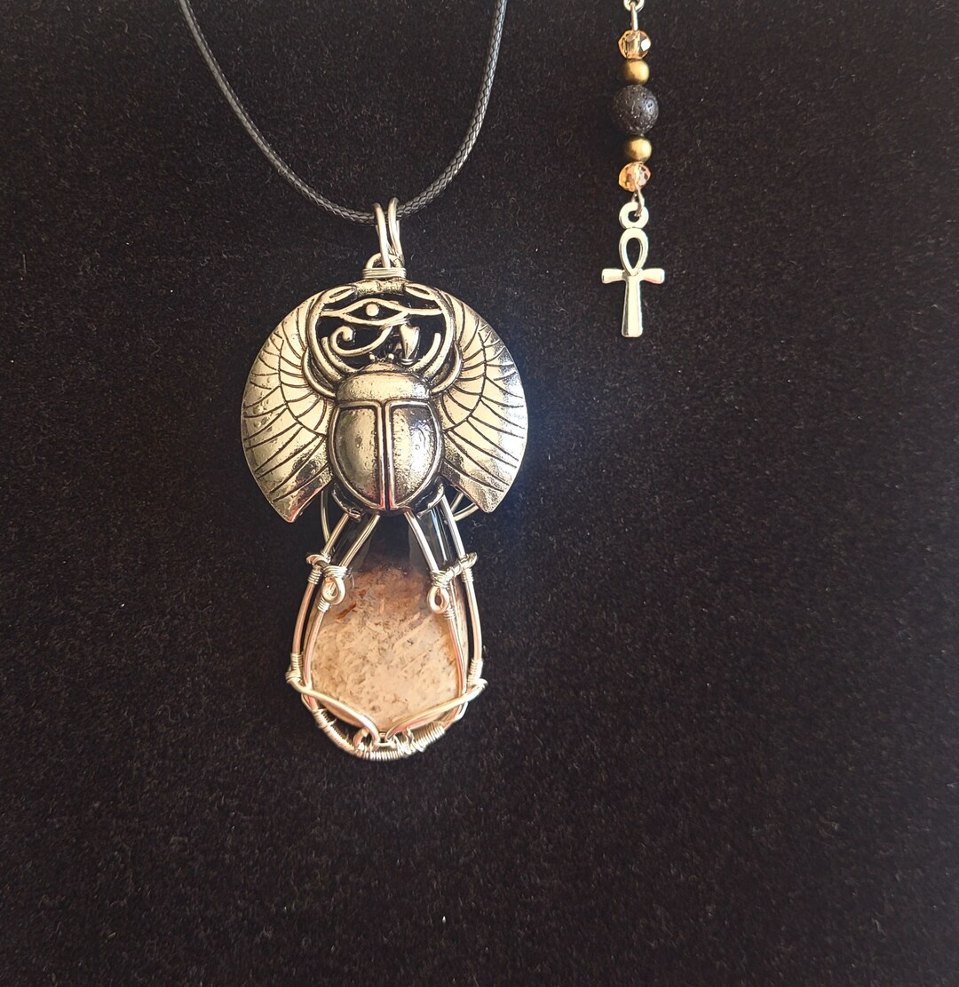 Egyptian Scarab Necklace Made With a Fossilized Palm Root, Natural ...
