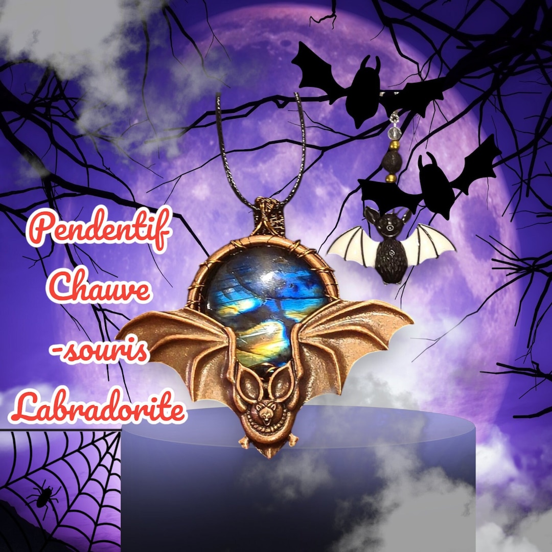 Bat Necklace Made With Labradorite, Natural Stone Bat Pendant, Designer ...