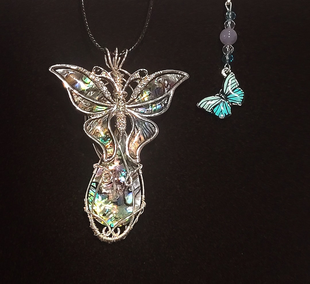 Butterfly Necklace Made With Abalone, Natural Stone Butterfly Pendant ...
