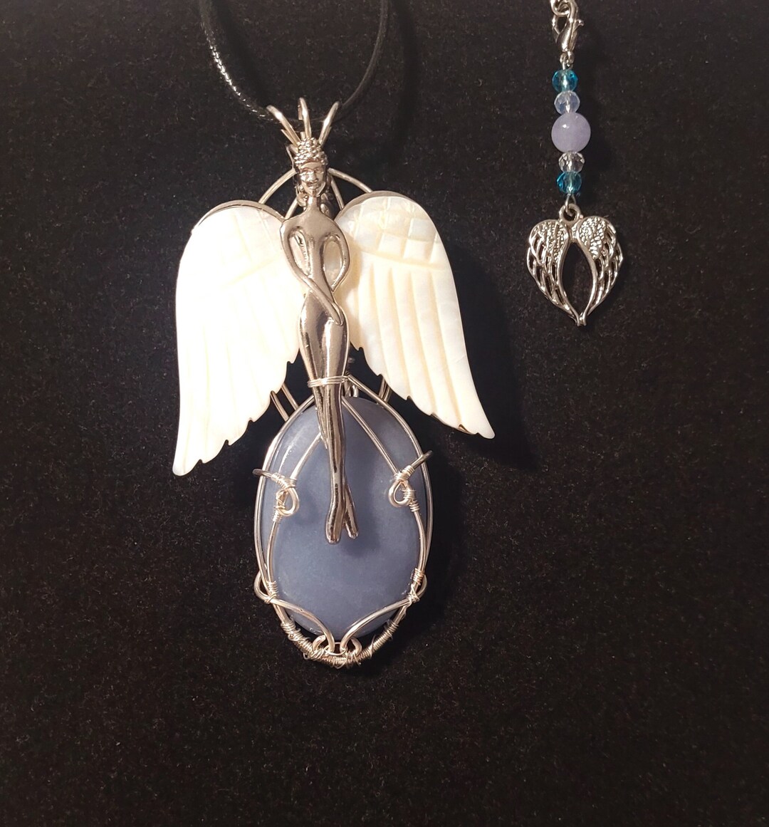 Angel Necklace Made With a Rare Angelite, Natural Stone Angel Pendant ...