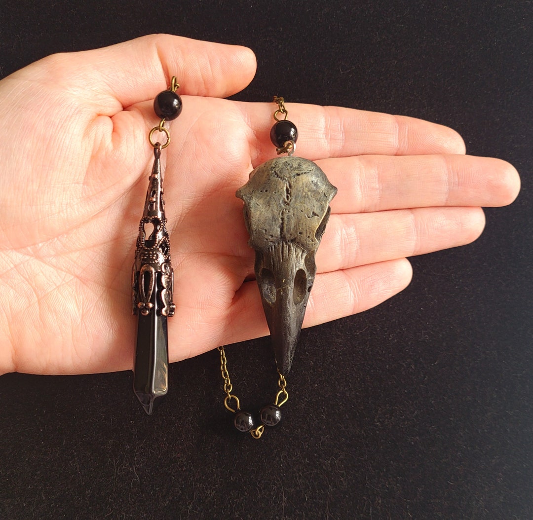 Raven Skull Pendulum Made With Black Obsidian, Pendulum Detection of ...