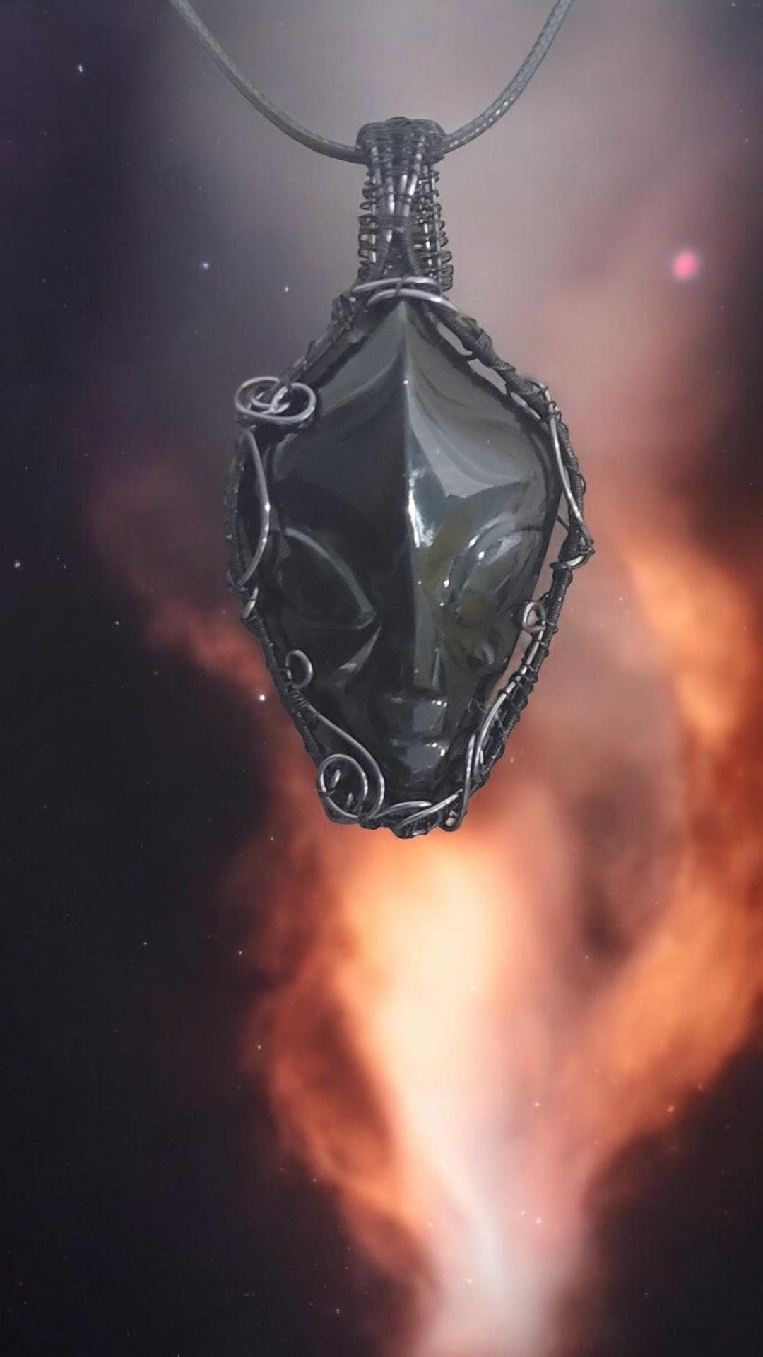 Alien Necklace Made of Celestial Eye Obsidian, Natural Stone Alien ...