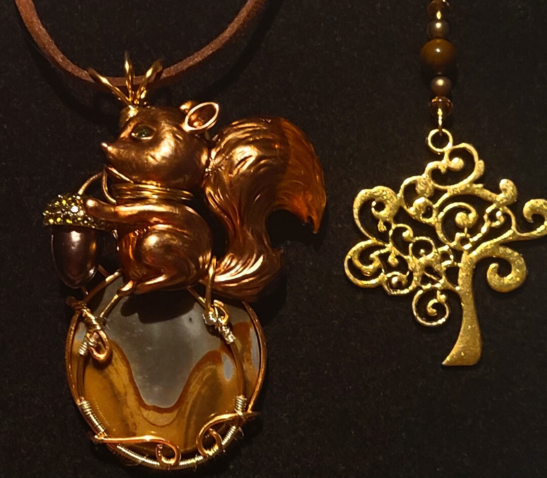 Squirrel Necklace Made With a Landscape Jasper, Natural Stone Squirrel ...