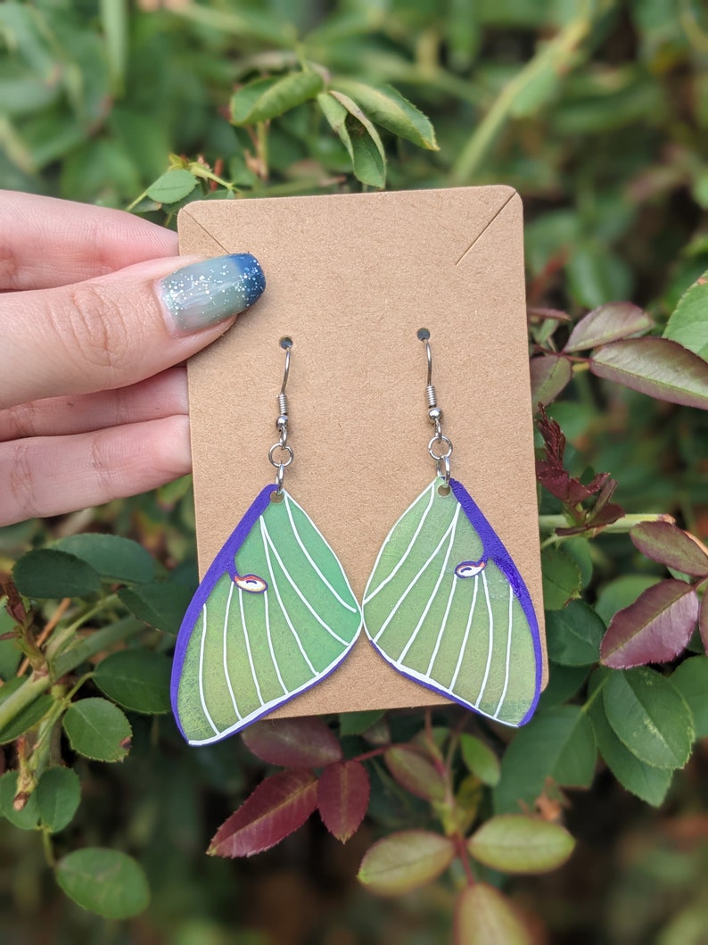 Luna Moth Wing Earrings Shrink Plastic Earrings Hypoallergenic - Etsy