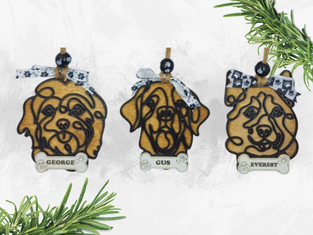 Laser Engraved Dog Ornament, Personalized Christmas Decoration, Pet ...