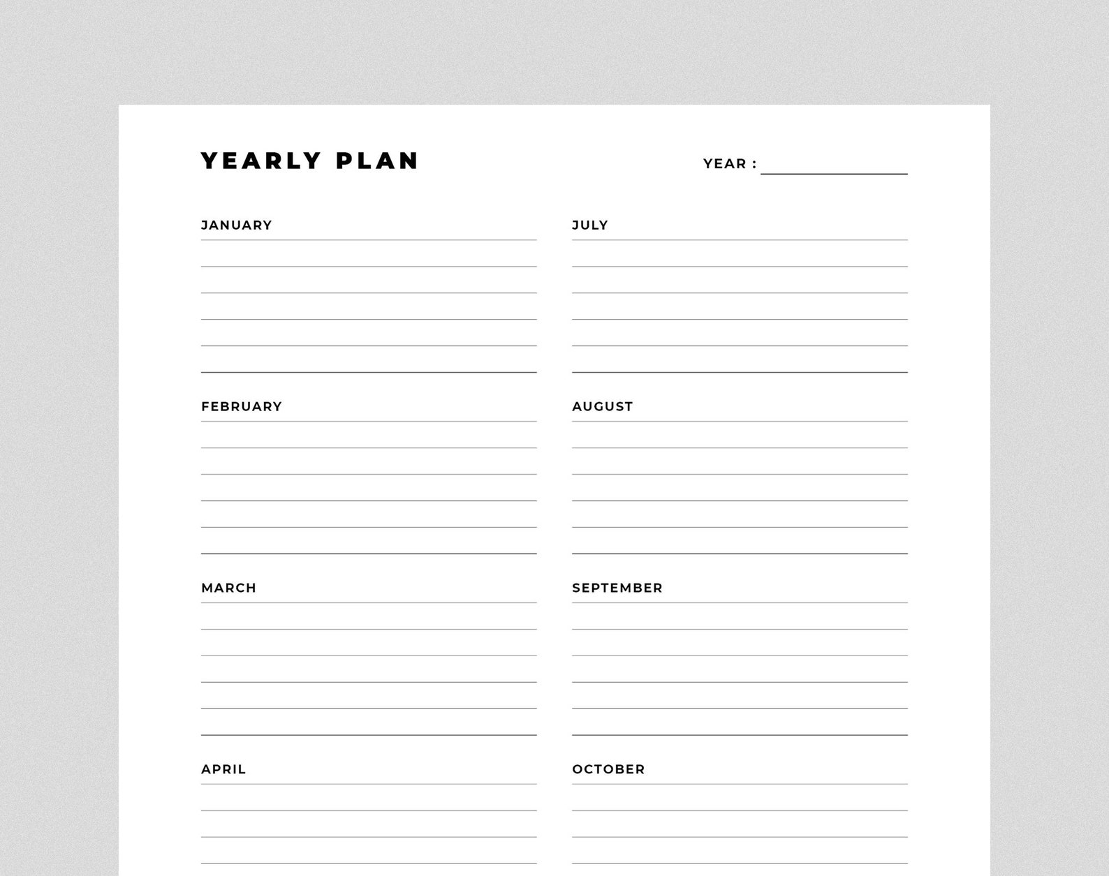 Simple Line Yearly Overview Printable Vertical Planner - Etsy