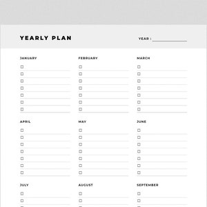 Simple Line Yearly Overview Printable Vertical Planner | Etsy
