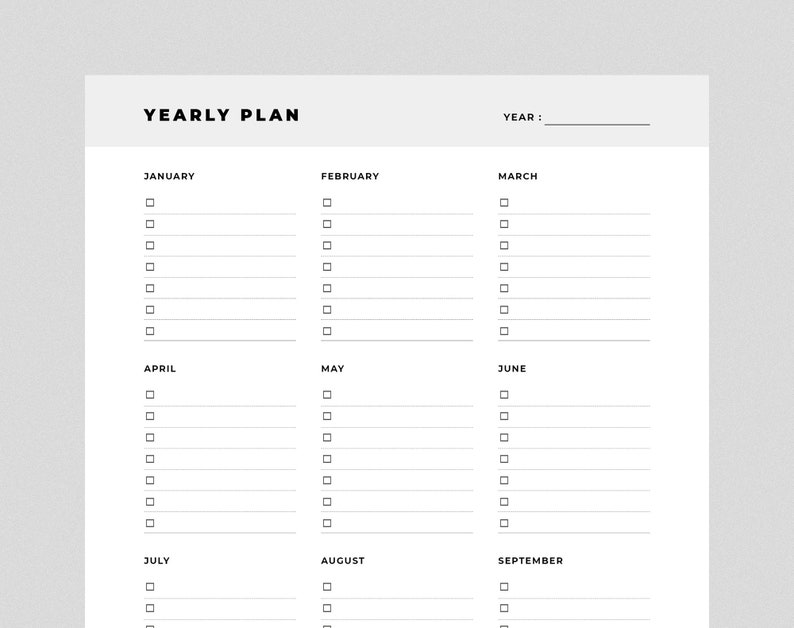 Simple Line Yearly Overview Printable | Vertical Planner | Printable ...