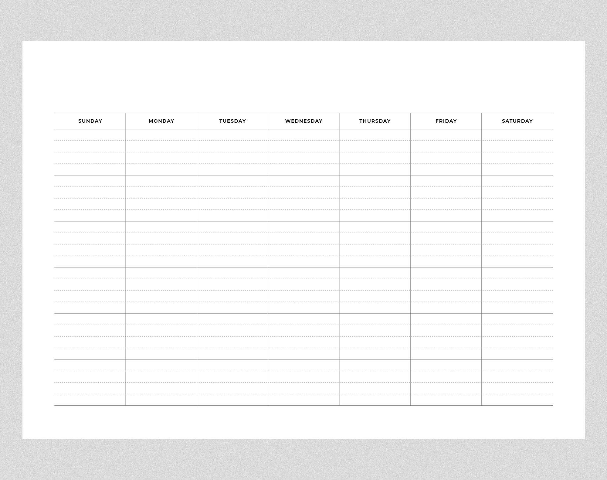 Simple Line Blank Monthly Calendar | Printable PDF | Horizontal ...