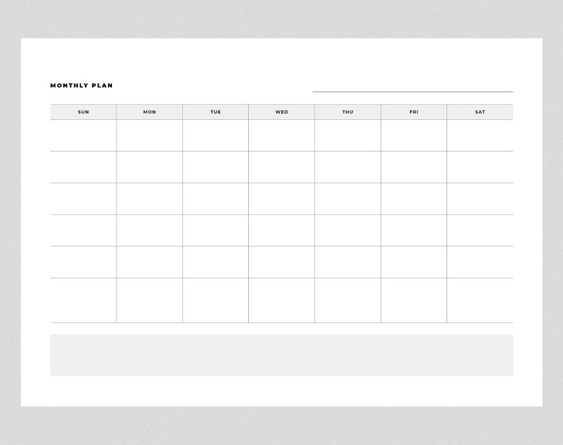 Blank Monthly Calendar Printable Horizontal Calendar Minimalist Sunday ...