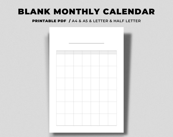 Simple Line Blank Monthly Calendar Vertical Calendar | Etsy
