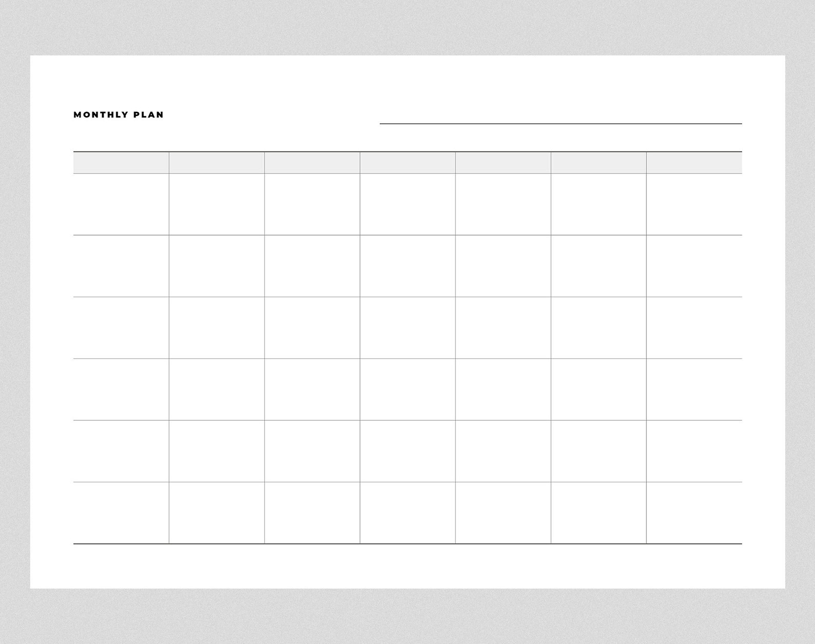 Blank Monthly Calendar Printable | Horizontal Calendar | Undated ...