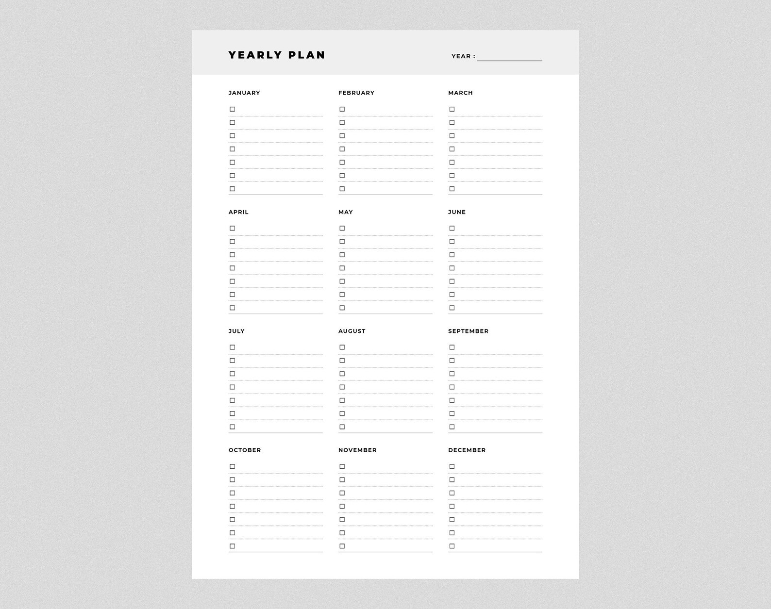 Simple Line Yearly Overview Printable Vertical Planner | Etsy