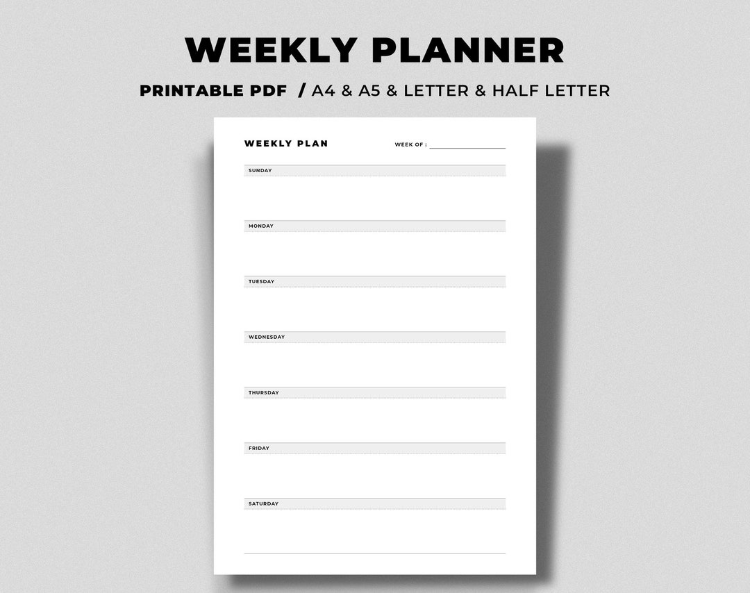 Simple Weekly Planner Printable | Weekly Schedule | Vertical Planner ...