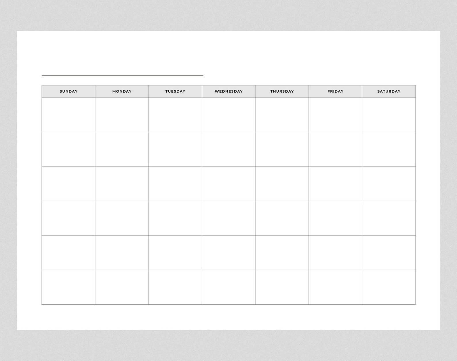 Blank Monthly Calendar Printable | Horizontal Calendar | Basic Calendar ...