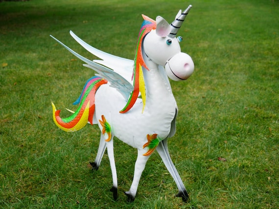 Metal Unicorn Garden Statue Outdoor Ornament Decor Fairy Garden Patio ...