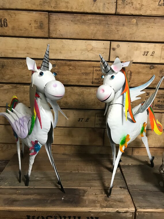 Metal Unicorn Garden Statue Outdoor Ornament Decor Fairy Garden Patio ...