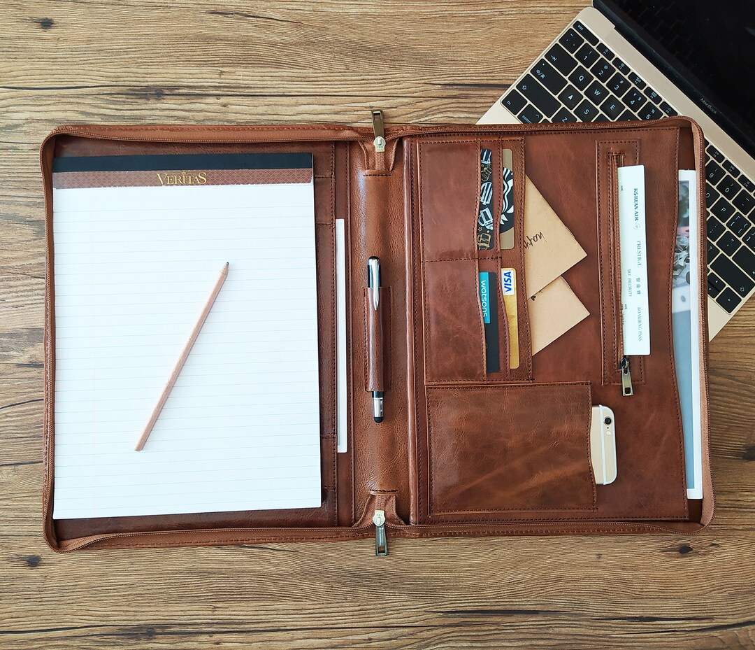 Personalized Left Handed Portfolio Zippered Leather Padfolio A4 Letter ...