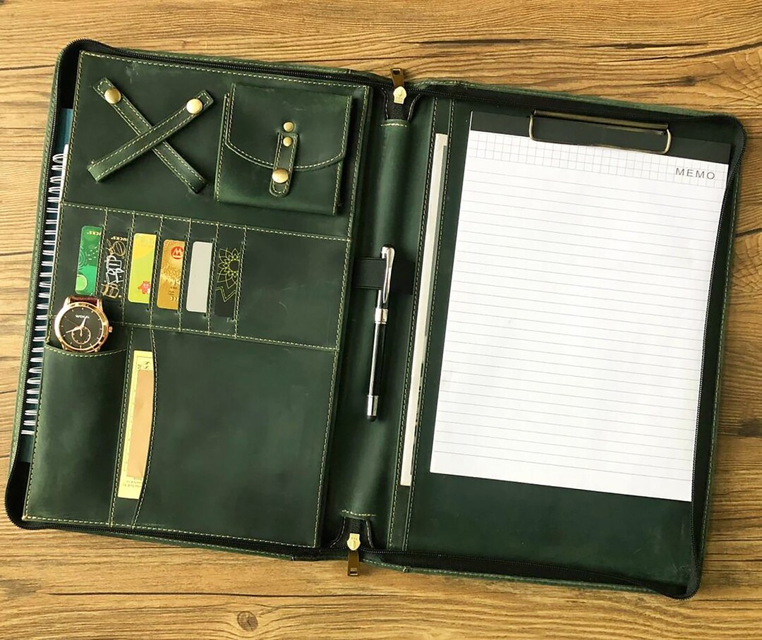 Personalized Leather Portfolio, Zippered Padfolio With Clipboard, Legal ...