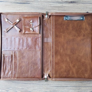 Custom Leather Portfolio, Zipper Padfolio With Clipboard & Handle ...