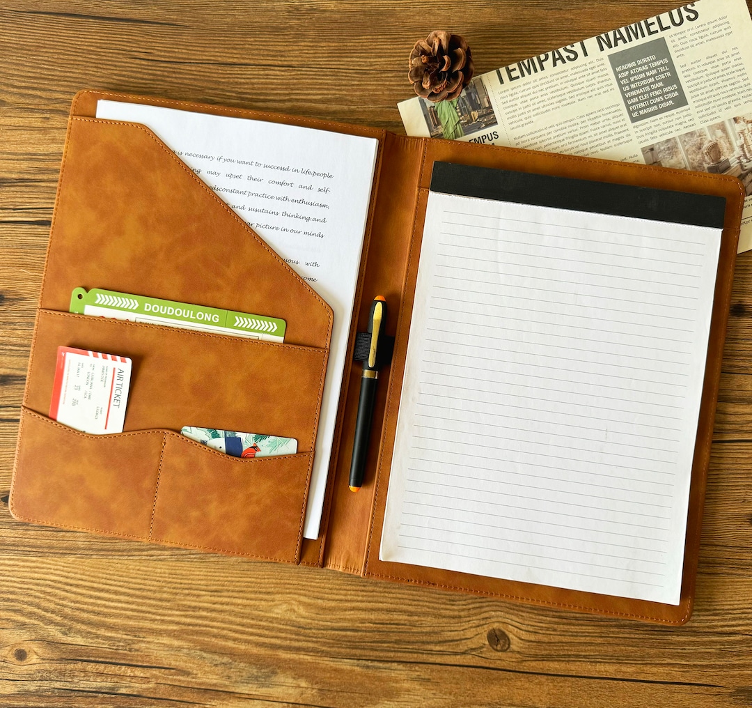 Personalized Slim Leather Portfolio A4 Folder Portfolio Vegan Leather ...